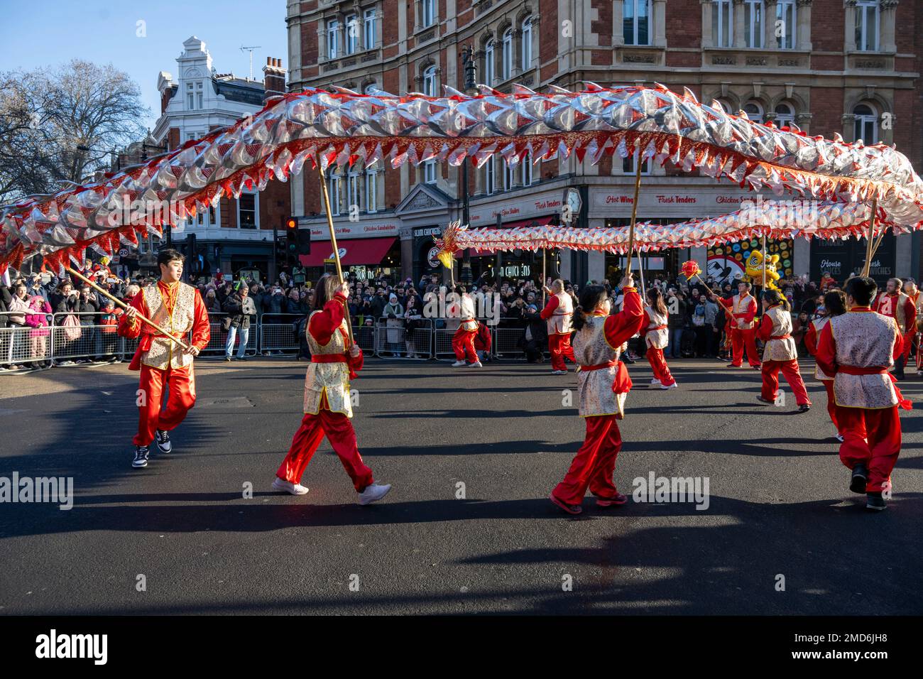 22 January 2023. London, UK. Dragon and lion dancers take part in a ...