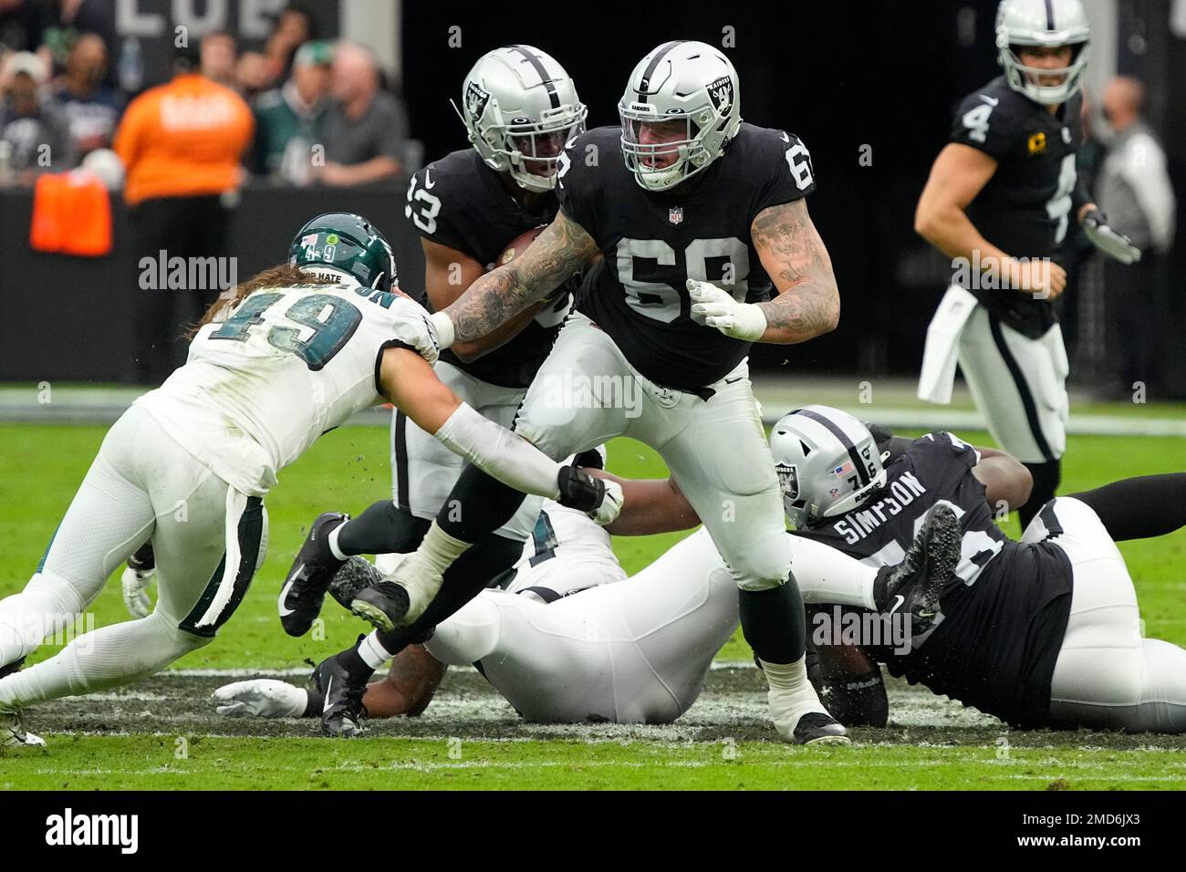 Las Vegas Raiders center Andre James (68) during the second half of an ...