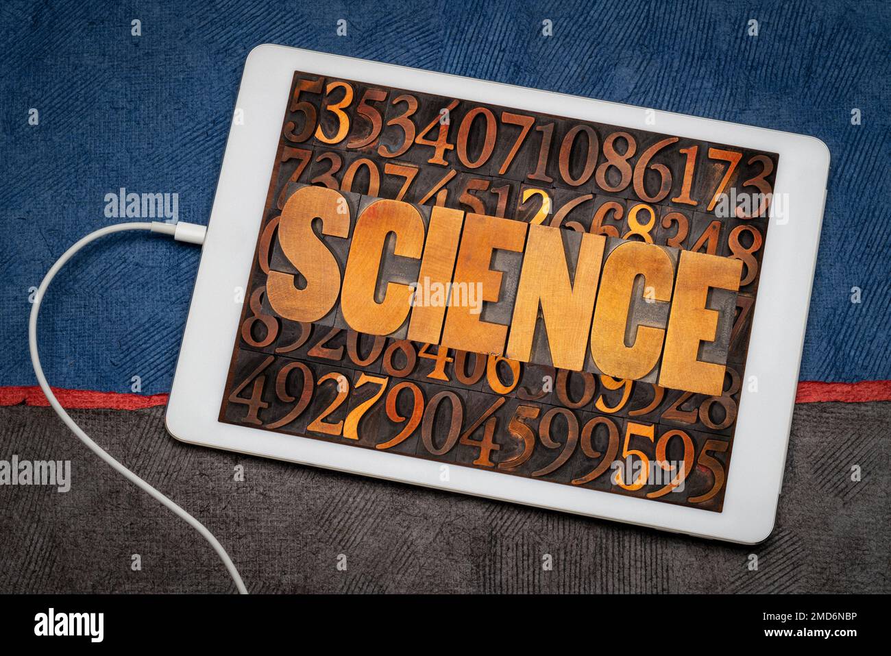 science word in vintage letterpress wood type against number background ...