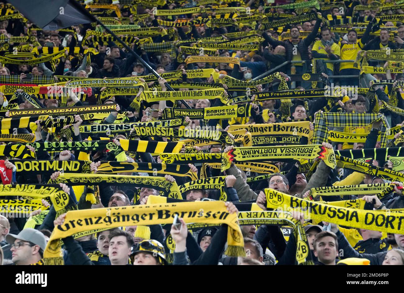 Borussia Dortmund fans cheer their team before the German Soccer Cup ...