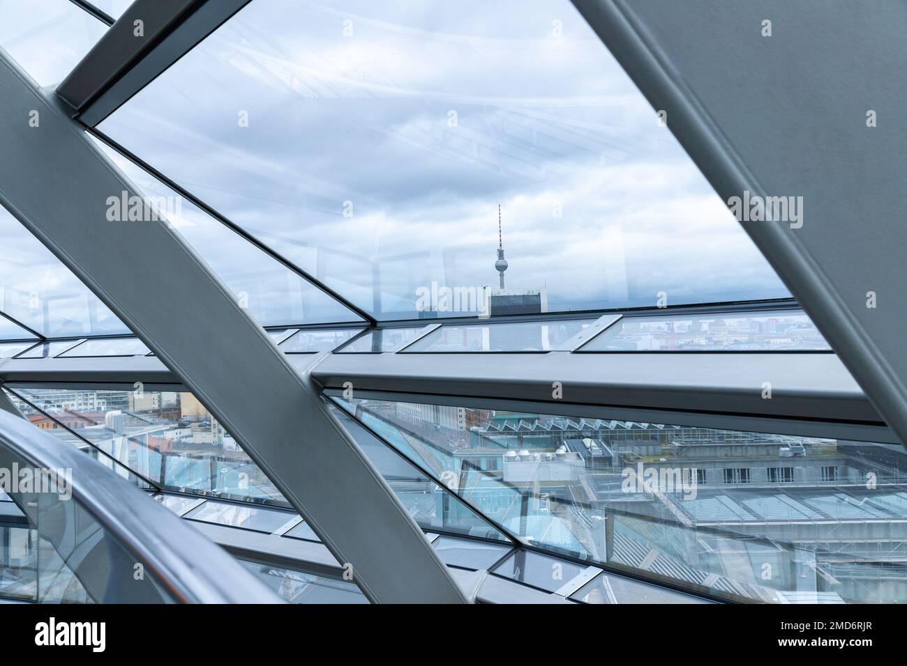 Inside the Bundestag dome. Tourists visit the parliament building of ...