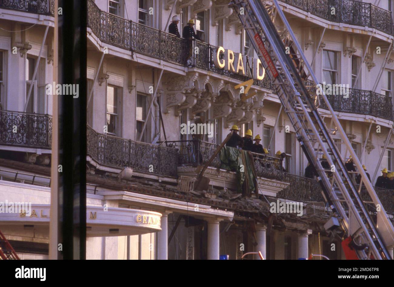 Emergency services and rescue workers on the balconies outside of the ...