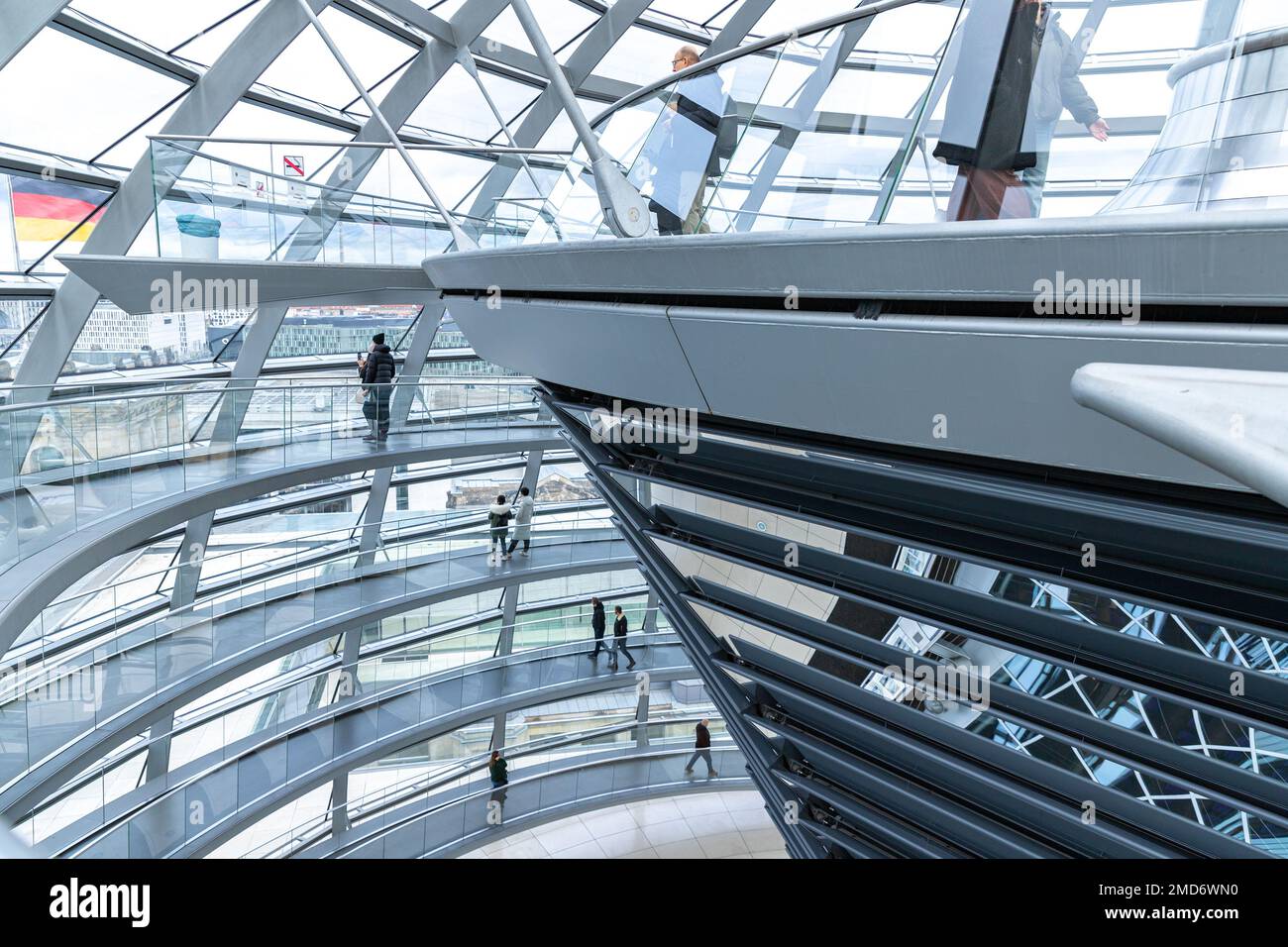 Inside the Bundestag dome. Tourists visit the parliament building of ...