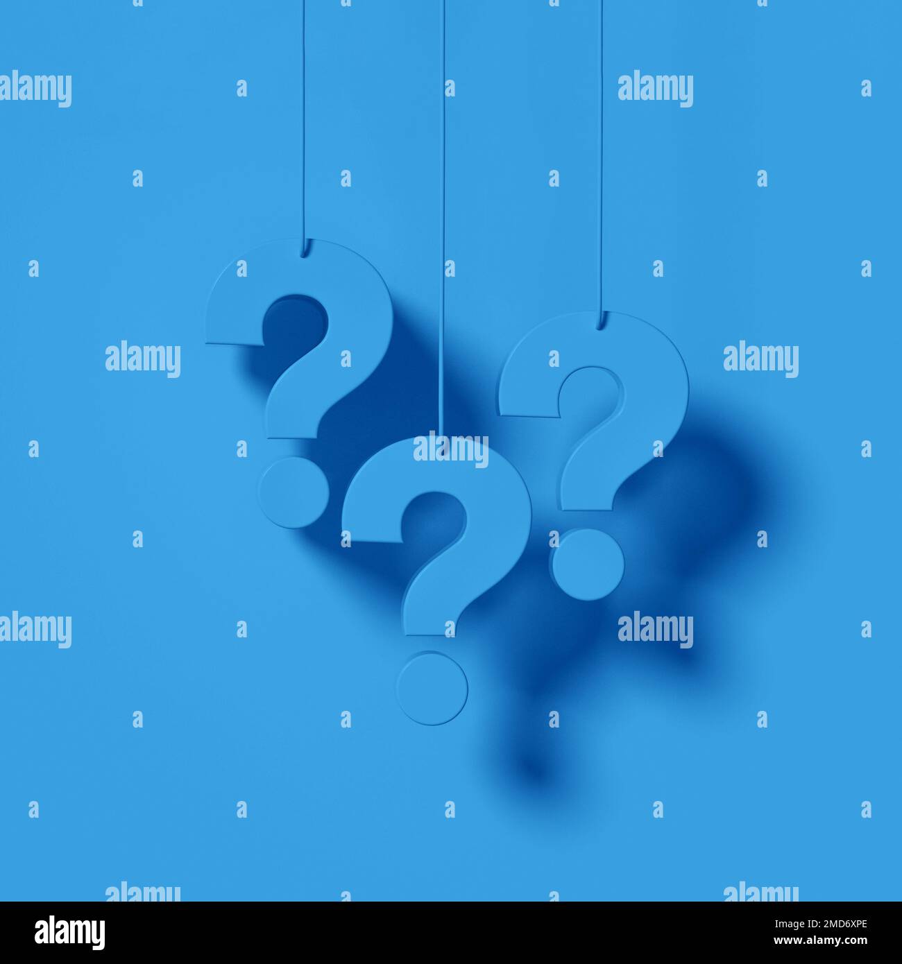 Three blue question marks in front of a blue wall background. FAQ Concept. 3D rendering Stock ...