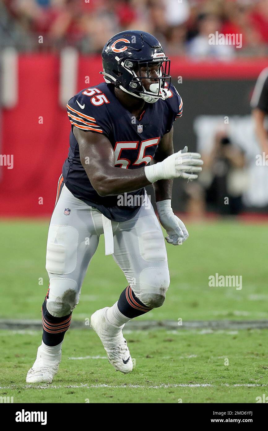 Chicago Bears linebacker Josh Woods (55) reacts to the snap during a ...