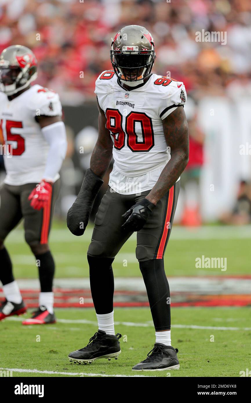Tampa Bay Buccaneers outside linebacker Jason Pierre-Paul (90) walks to ...