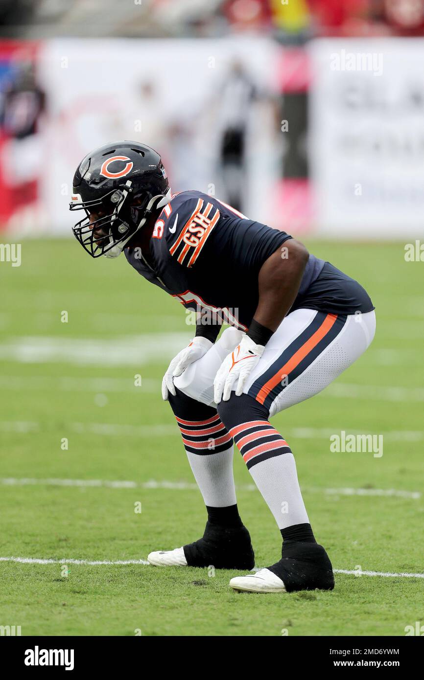 Chicago Bears outside linebacker Christian Jones (57) gets ready for ...