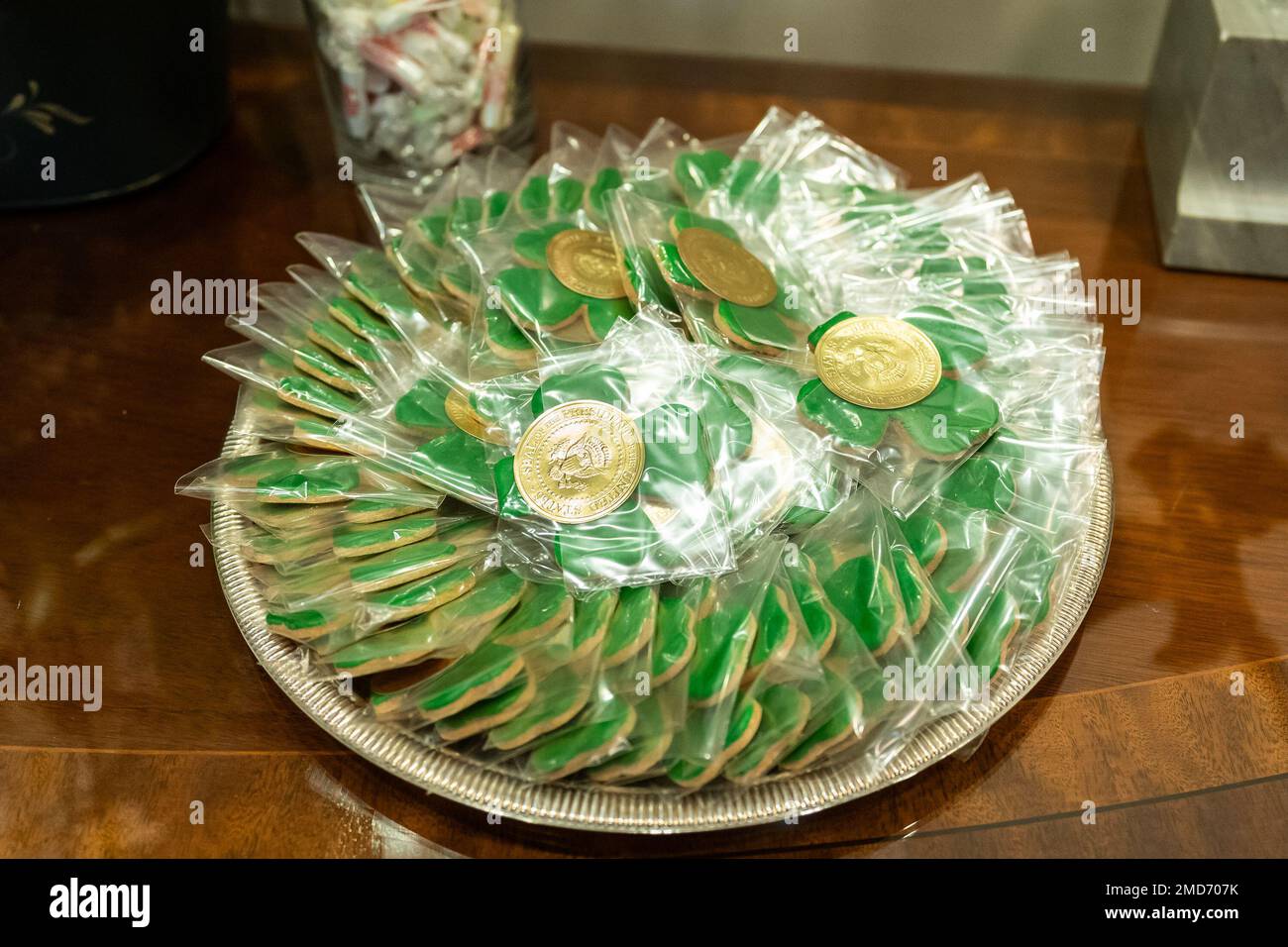 Reportage: Shamrock cookies are seen in the Outer Oval Office of the ...