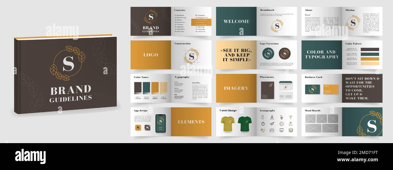 Brand Guidelines template. Brand Manual presentation mockup. Orange and ...