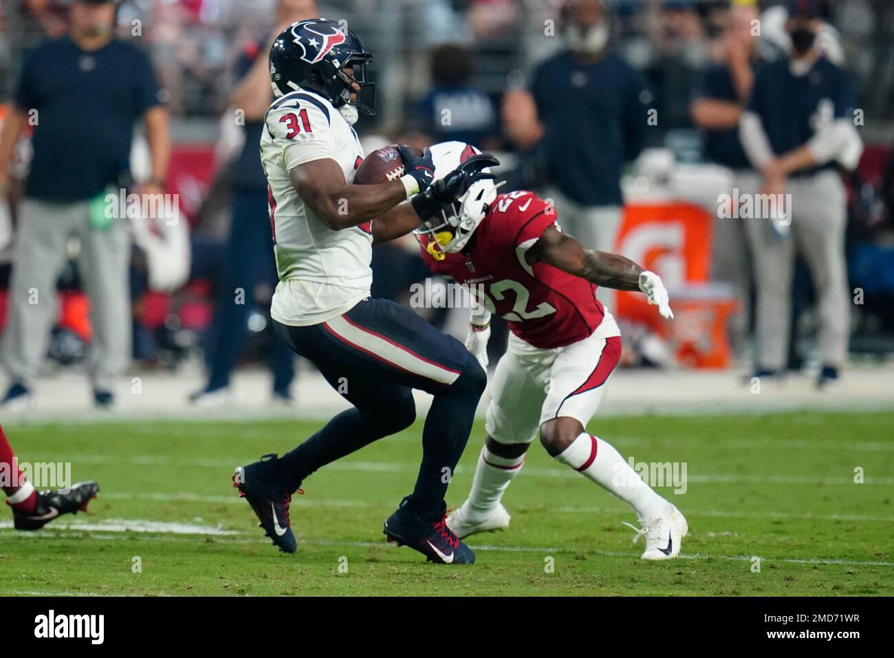 Arizona Cardinals safety Deionte Thompson (22) tackles Houston Texans ...