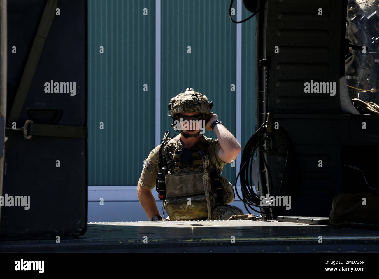 A U.S. Air Force pararescueman assigned to the 57th Rescue Squadron ...
