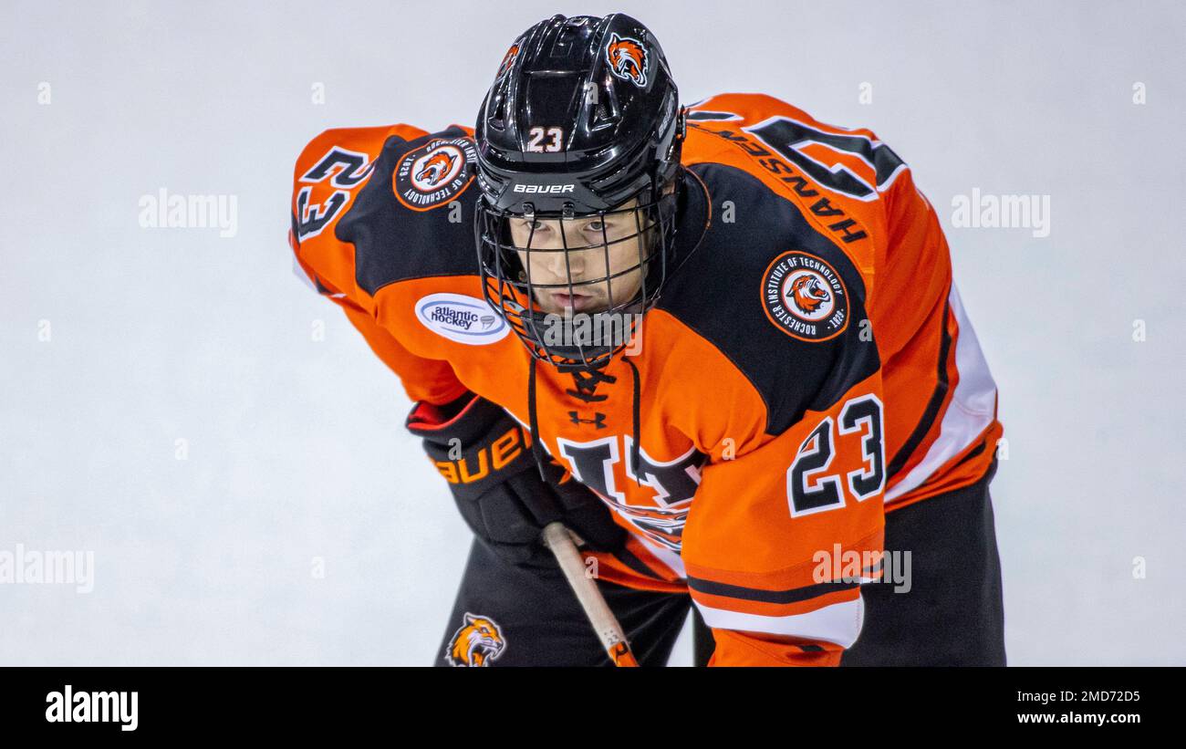 RIT's Aiden Hansen-Bukata (23) during an NCAA hockey game against Notre ...