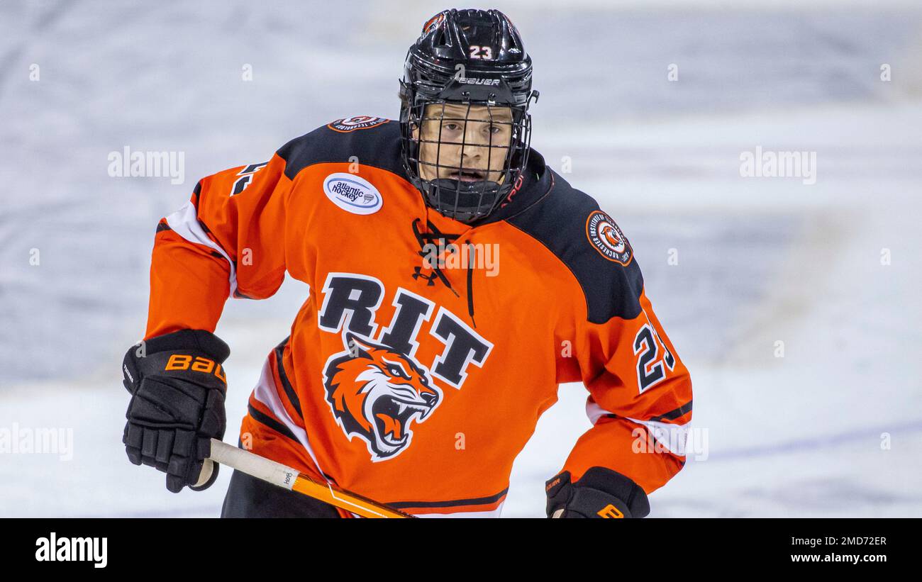 RIT's Aiden Hansen-Bukata (23) during an NCAA hockey game against Notre ...