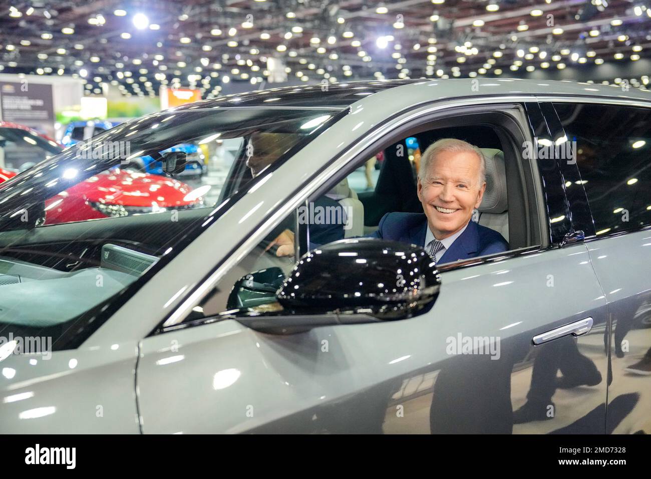 Reportage: President Joe Biden drives a Cadillac Lyriq at the North ...