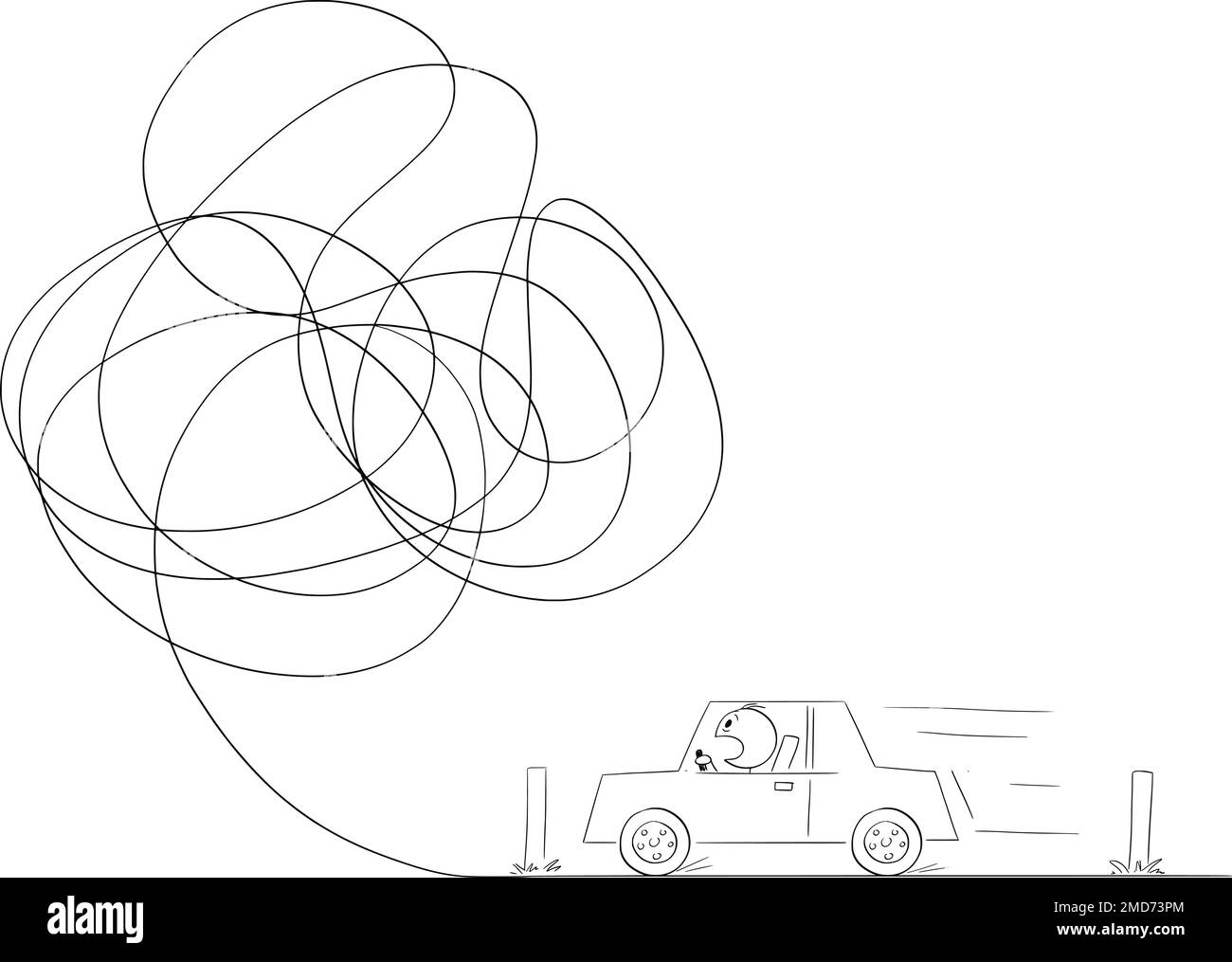 Car or Driver Moving on Uncertain Road, Vector Cartoon Stick Figure ...