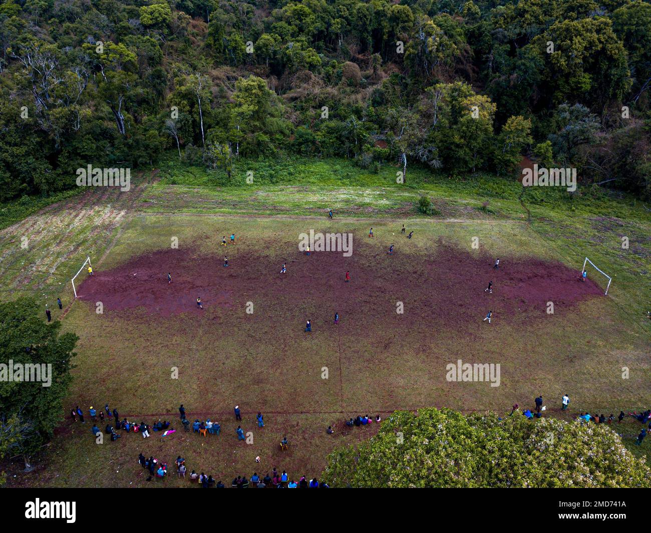 Ache Indigenous residents play a soccer match as part of celebrations ...