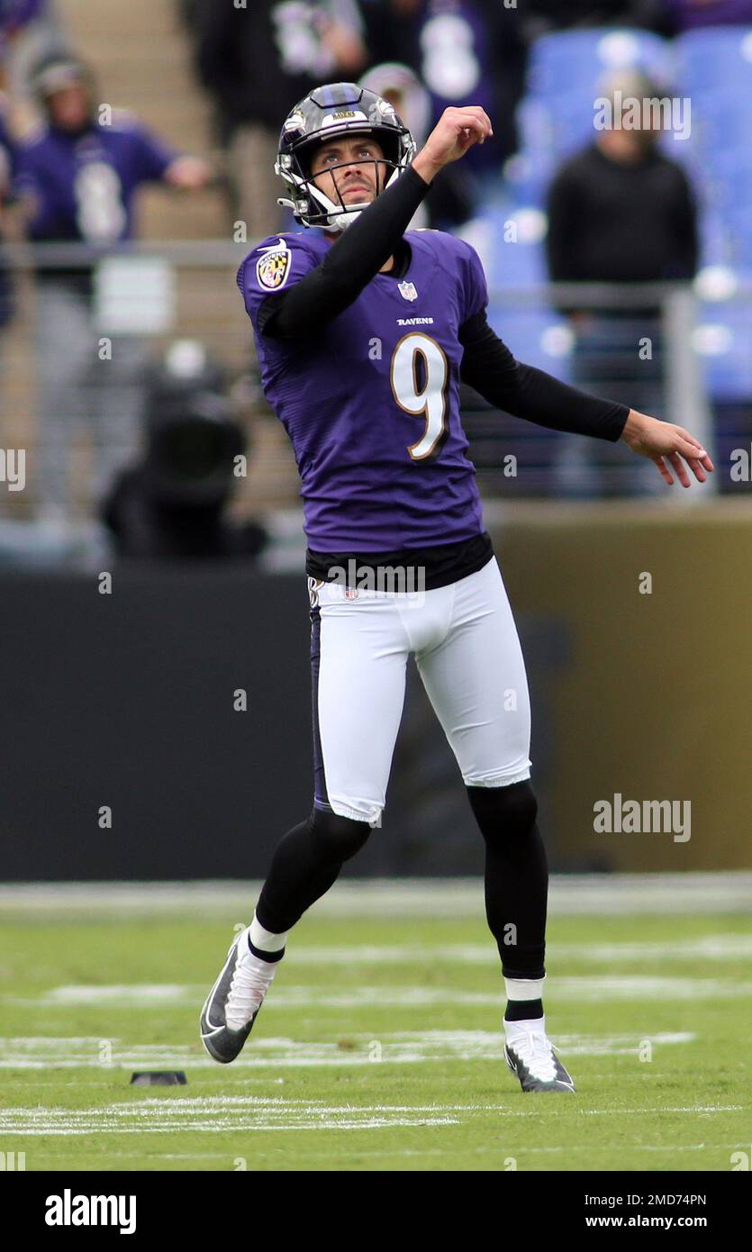 Baltimore Ravens kicker Justin Tucker (9) pictured before an NFL ...