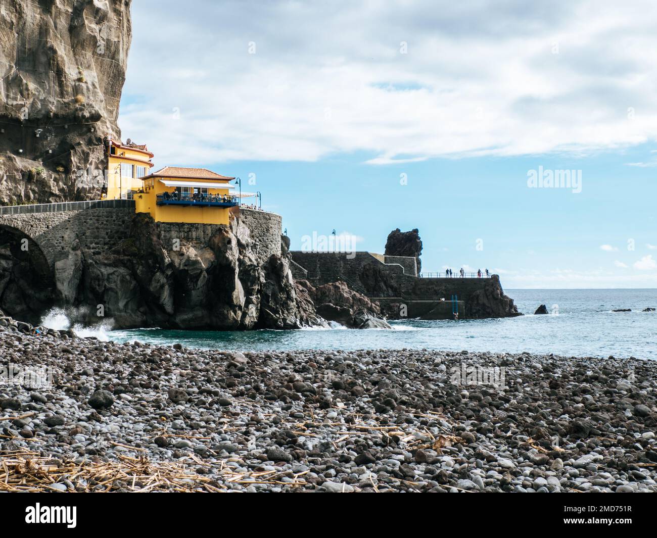 Restaurant at the beach Ponta do Sol, Madeira island, Portugal Stock ...