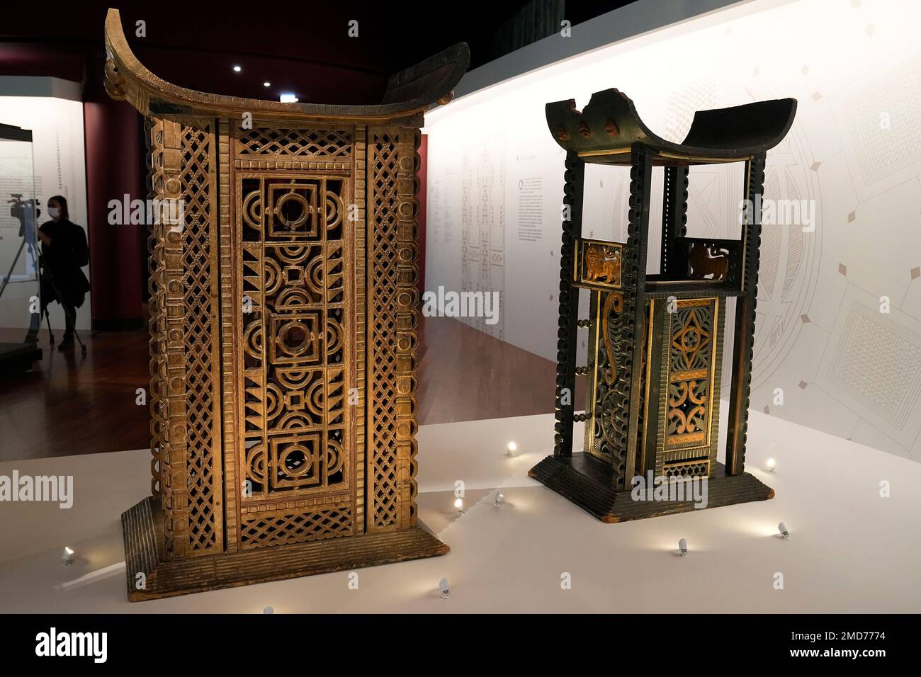 The 19th century Throne of King Ghezo, left, and Throne of King Glele ...