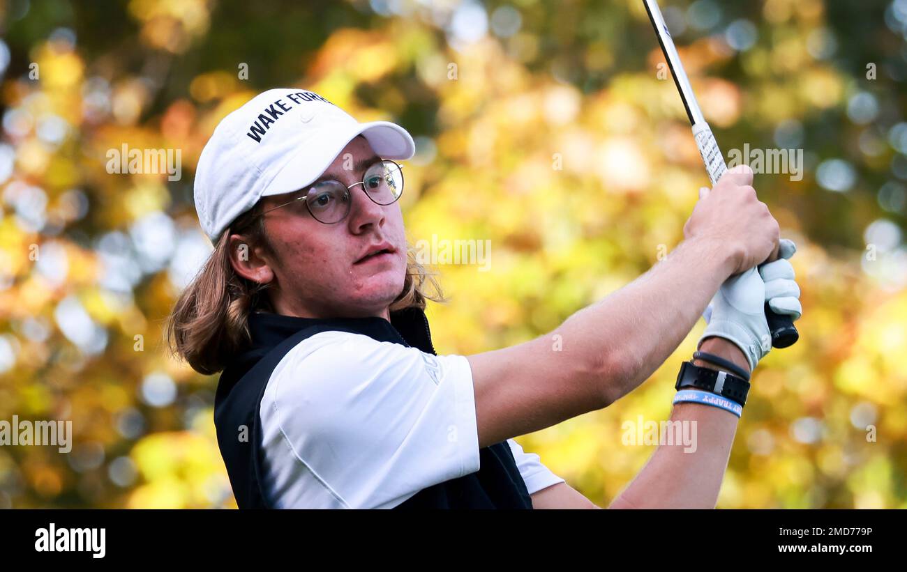 BJ Rogillio of Wake Forest tees off from the third hole during an NCAA ...