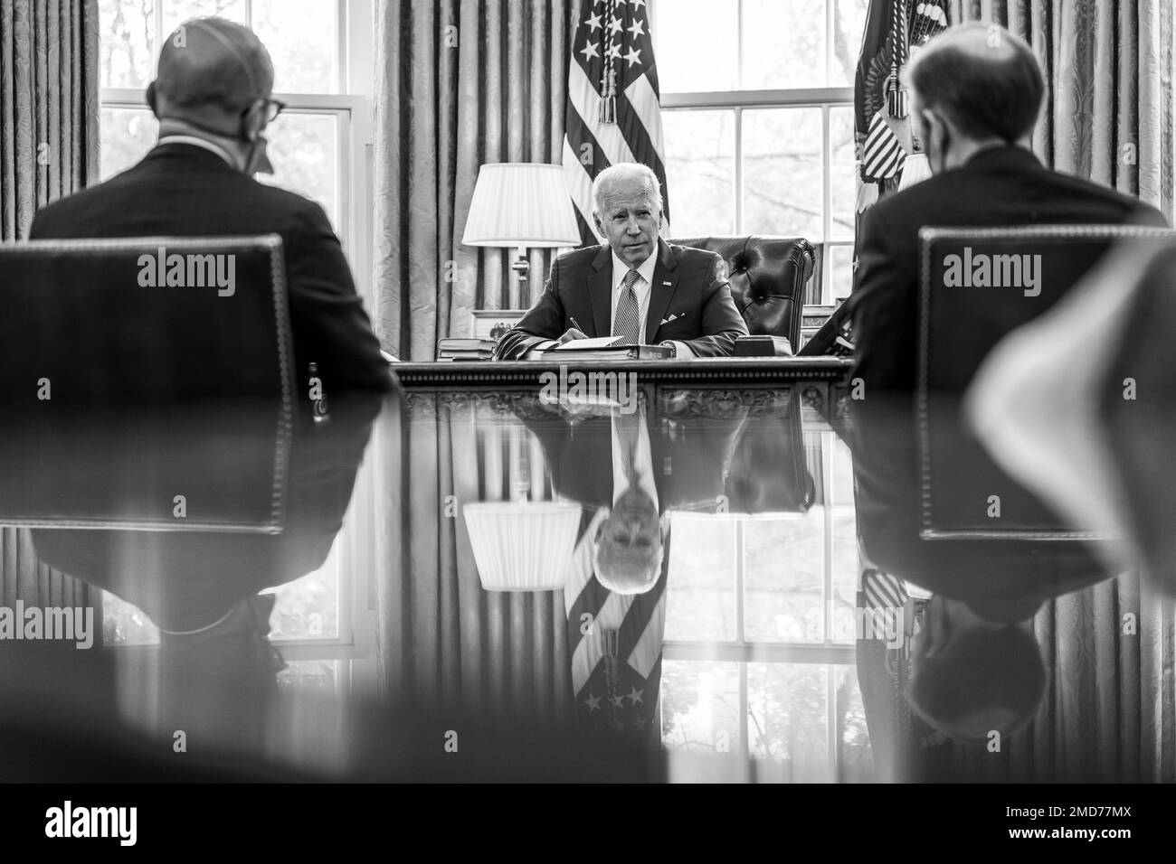 Reportage: President Joe Biden prepares with staff before meetings with ...