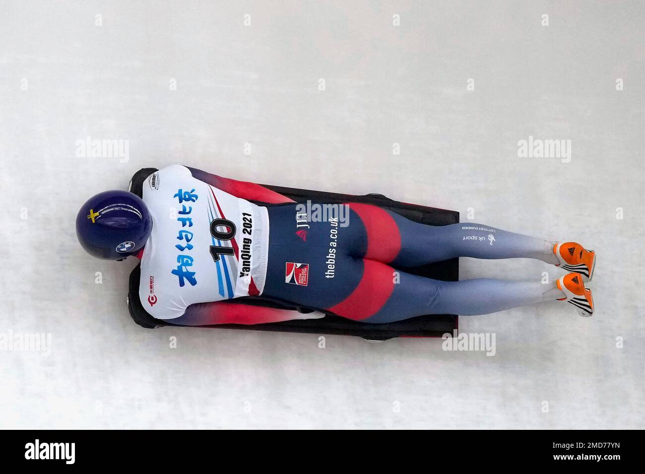 Marcus Wyatt of Britain competes during the men's skeleton in an IBSF ...