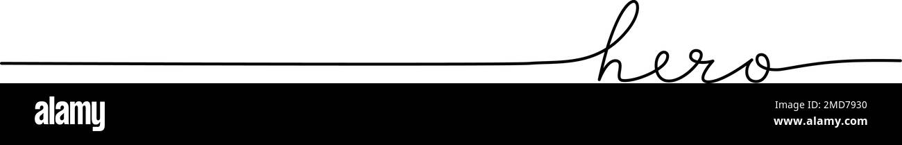 Hero word - continuous one line with word. Minimalistic drawing of ...