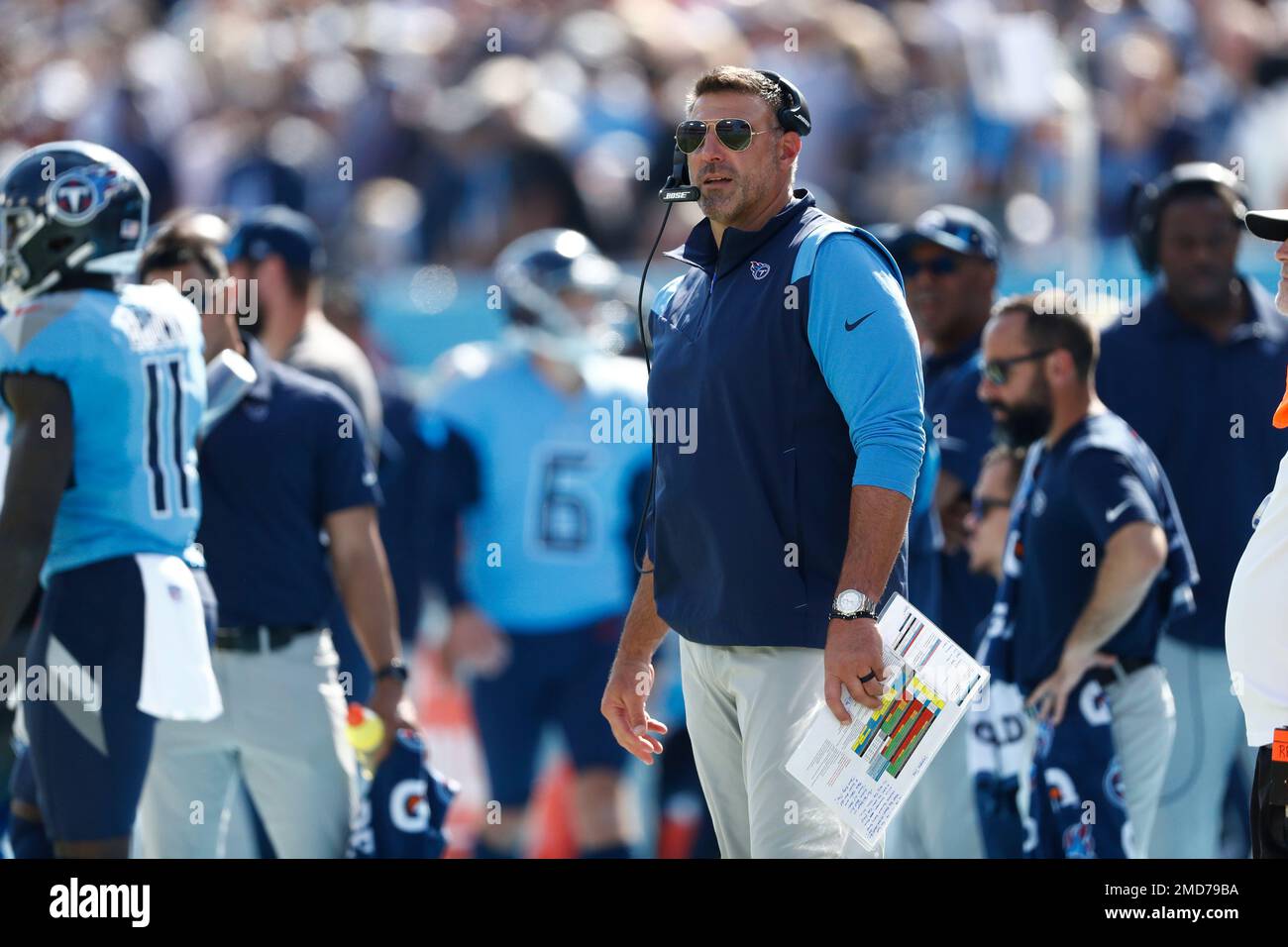Tennessee Titans Head Coach Mike Vrabel Watches From The Sideline In
