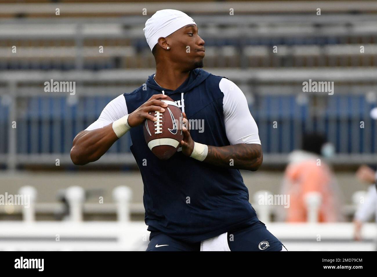 Penn State quarterback Ta'Quan Roberson (2) warms up for an NCAA ...