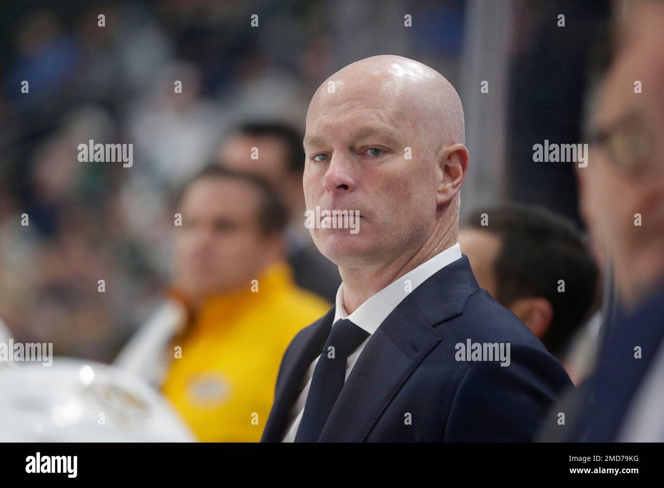 Nashville Predators head coach John Hynes looks on in the second period ...