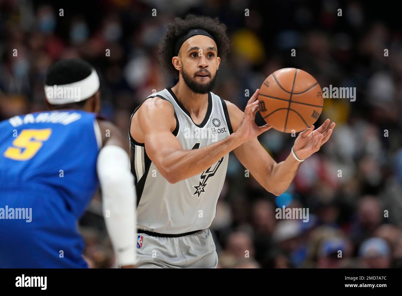 San Antonio Spurs guard Derrick White (4) in the first half of an NBA ...