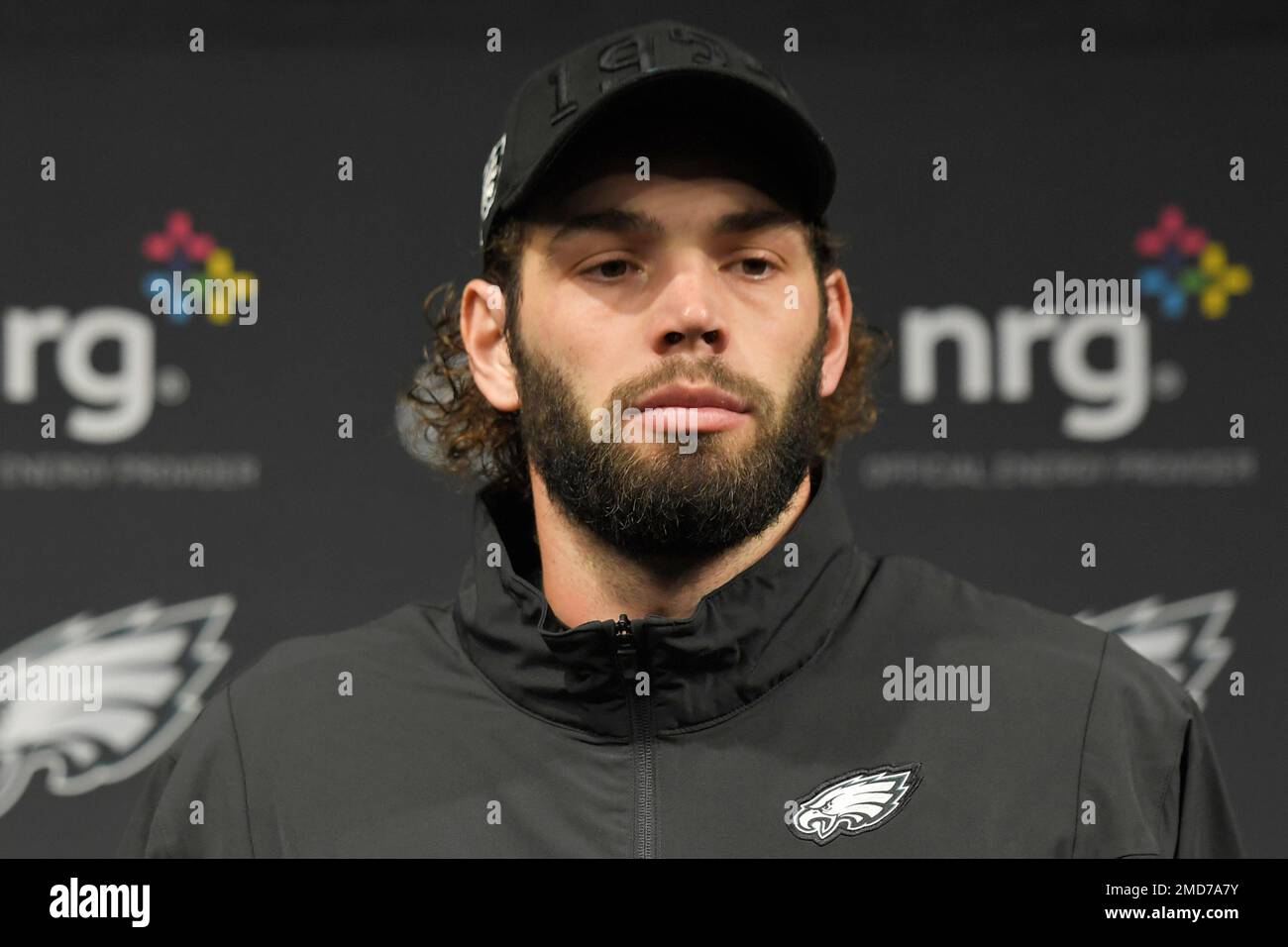 Philadelphia Eagles tight end Dallas Goedert (88) attends a news ...