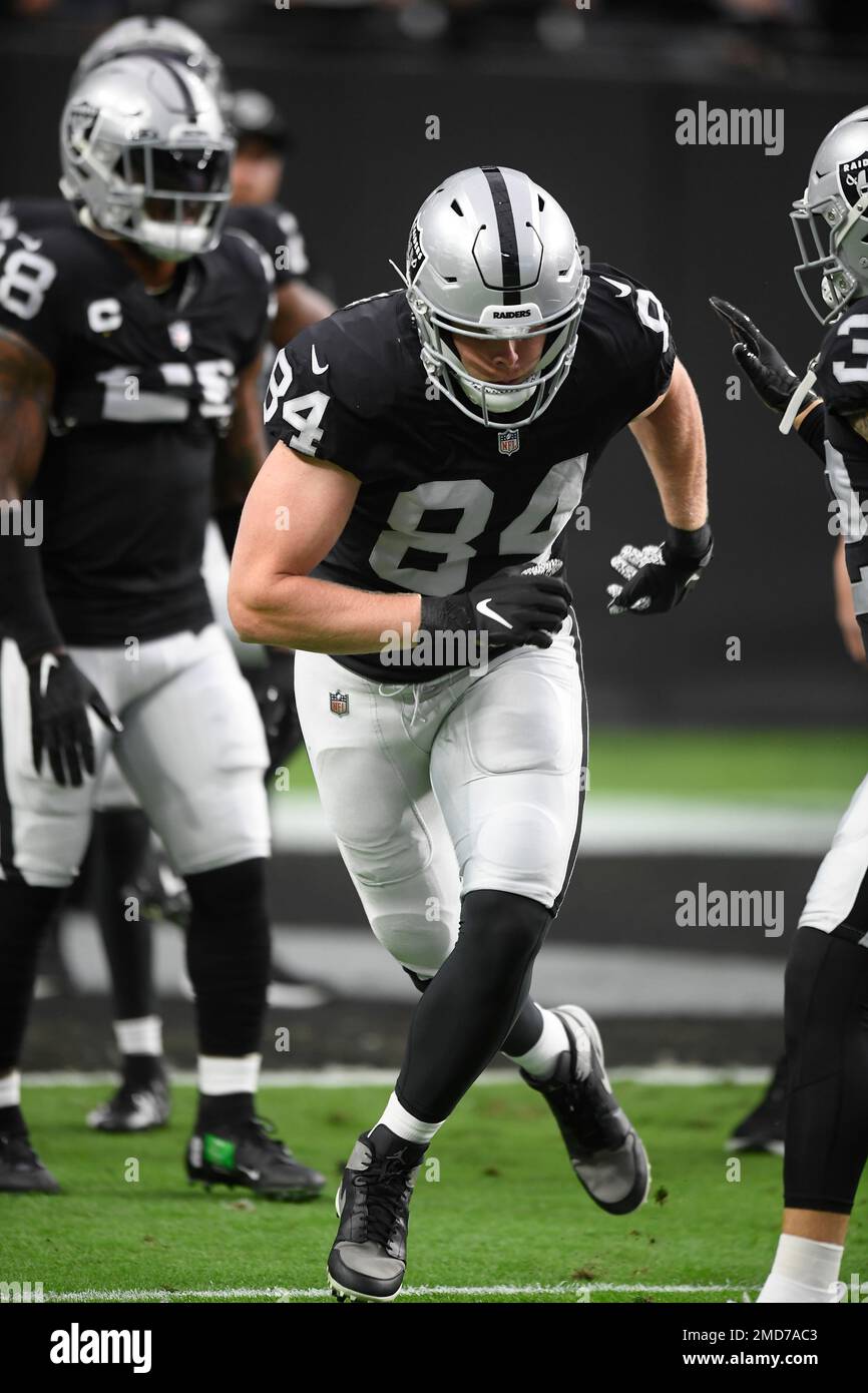 Las Vegas Raiders tight end Matt Bushman (84) plays during an NFL ...