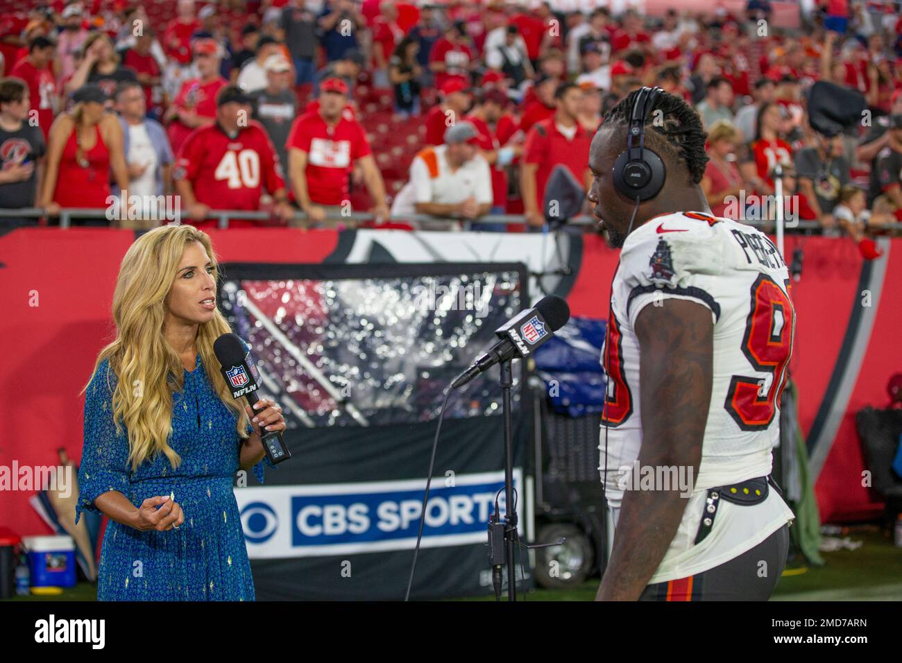 NFL Network reporter Sara Walsh interviews Tampa Bay Buccaneers outside ...