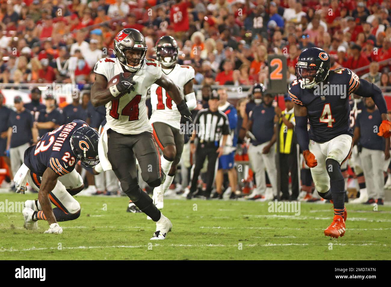 Tampa Bay Buccaneers wide receiver Chris Godwin (14) runs up field at ...