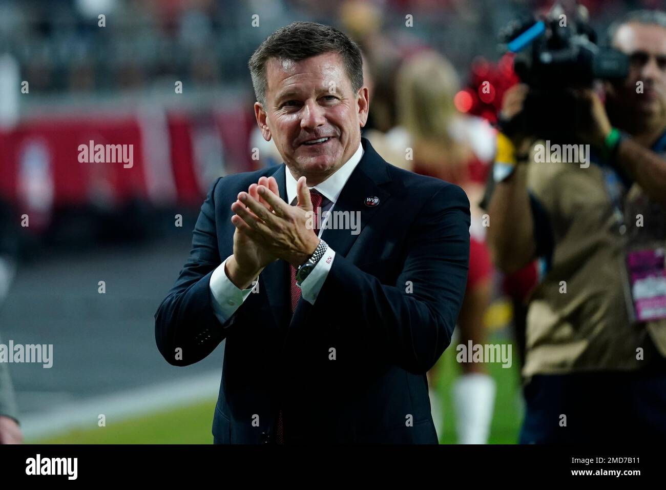 Arizona Cardinals president Michael Bidwill acknowledges the fans after ...