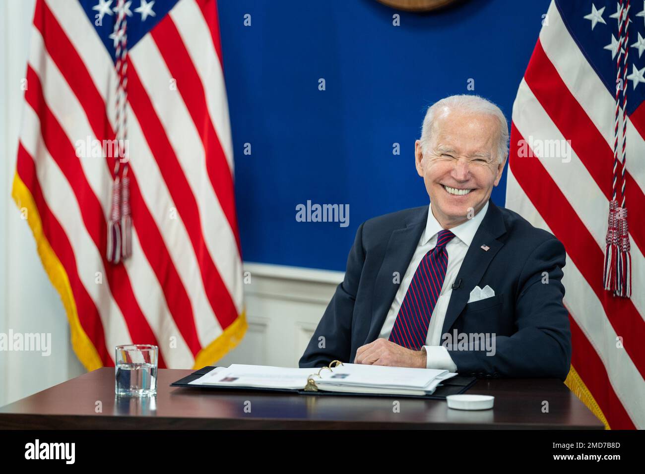 Reportage: President Joe Biden attends a virtual meeting with the ...