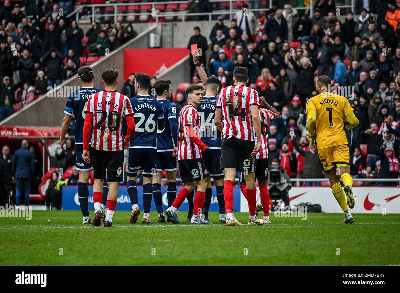 Middlesbrough's Dael Fry (not visible) is shown the red card after ...