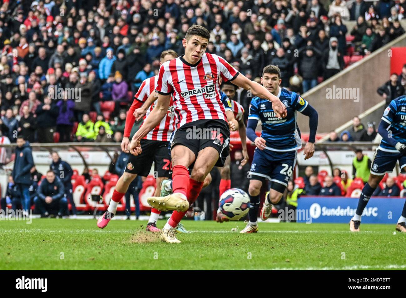 Sunderland AFC forward Ross Stewart takes a penalty against ...