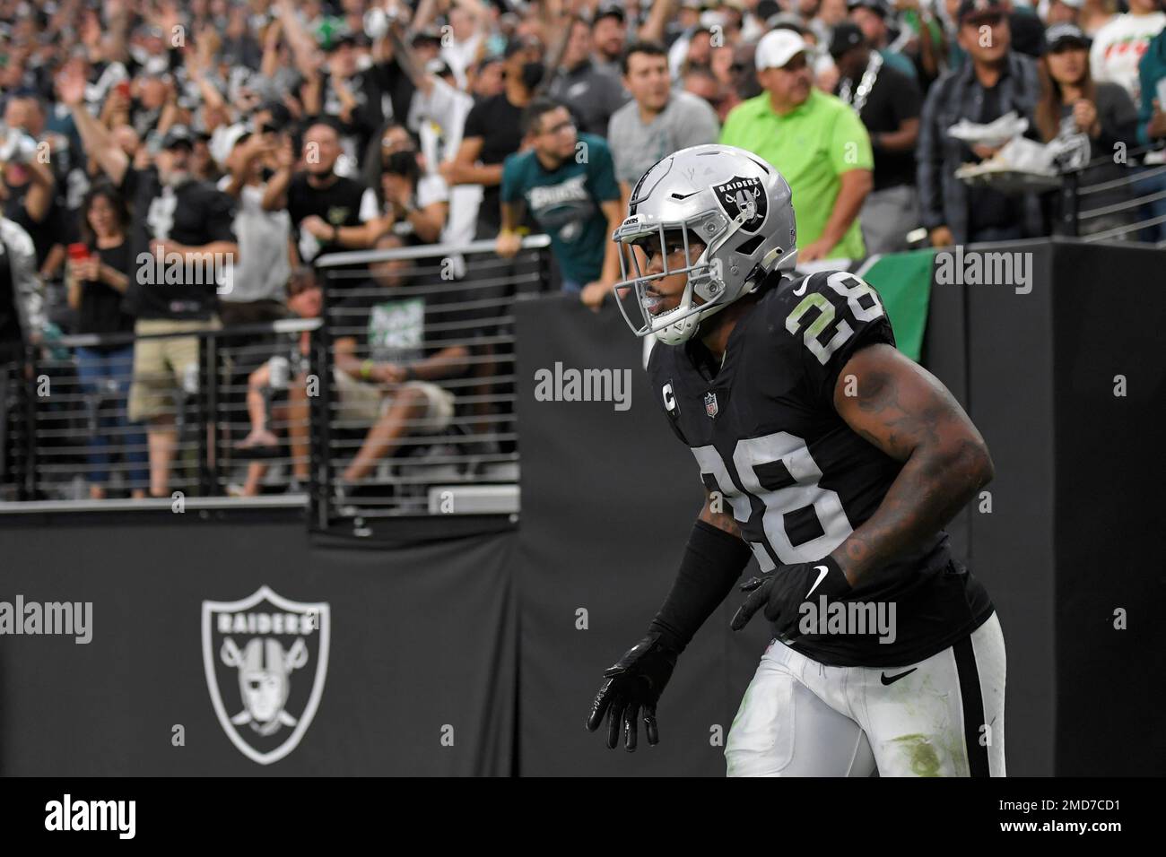 Las Vegas Raiders running back Josh Jacobs (28) celebrates after ...