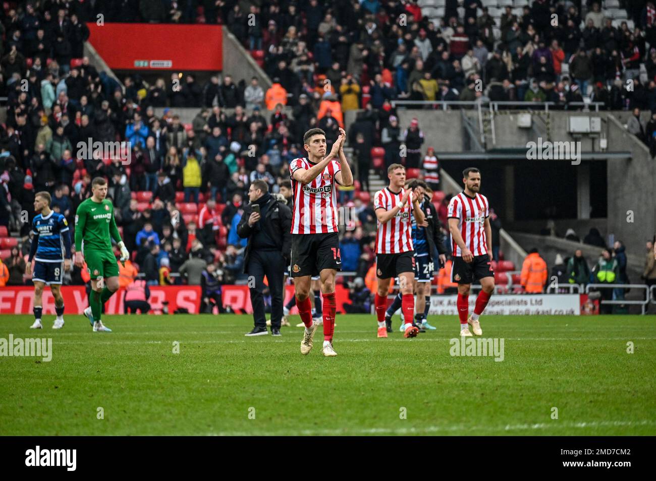 Sunderland AFC forward Ross Stewart applauds the fans following his ...
