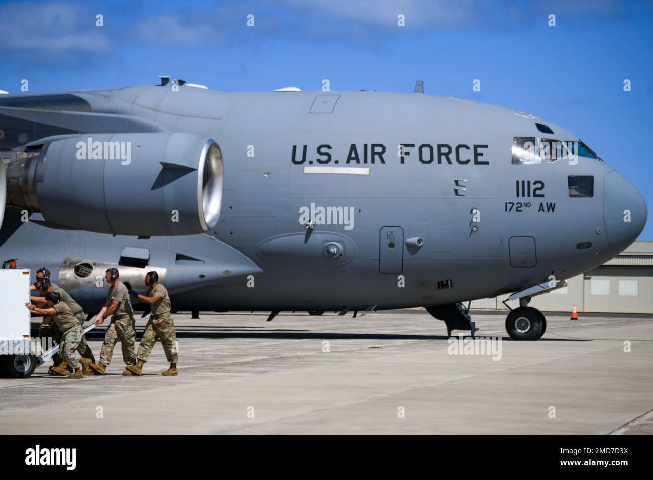 Members of the 172nd Maintenance Group, Jackson, Mississippi, move a ...