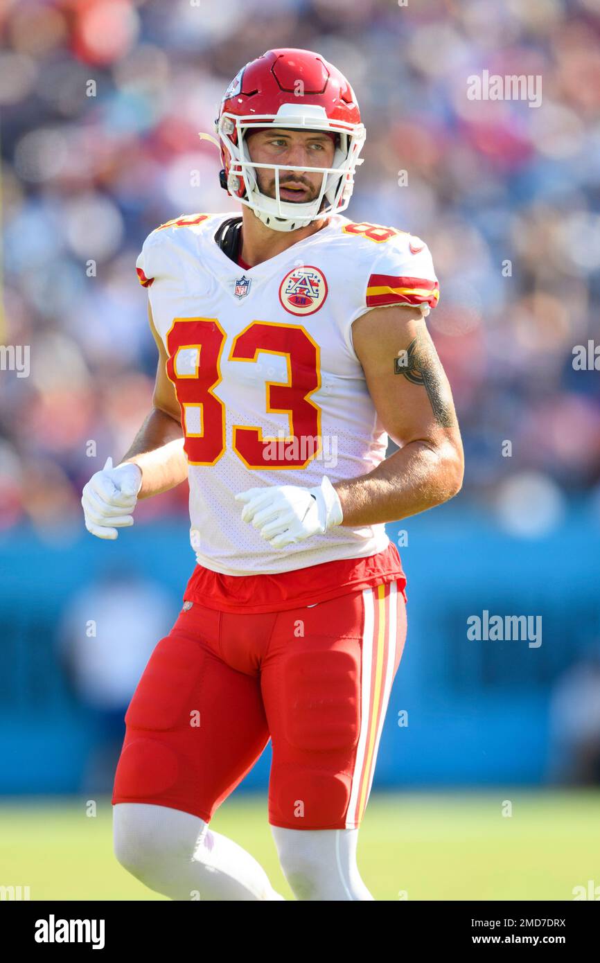 Kansas City Chiefs tight end Noah Gray (83) lines up during an NFL ...
