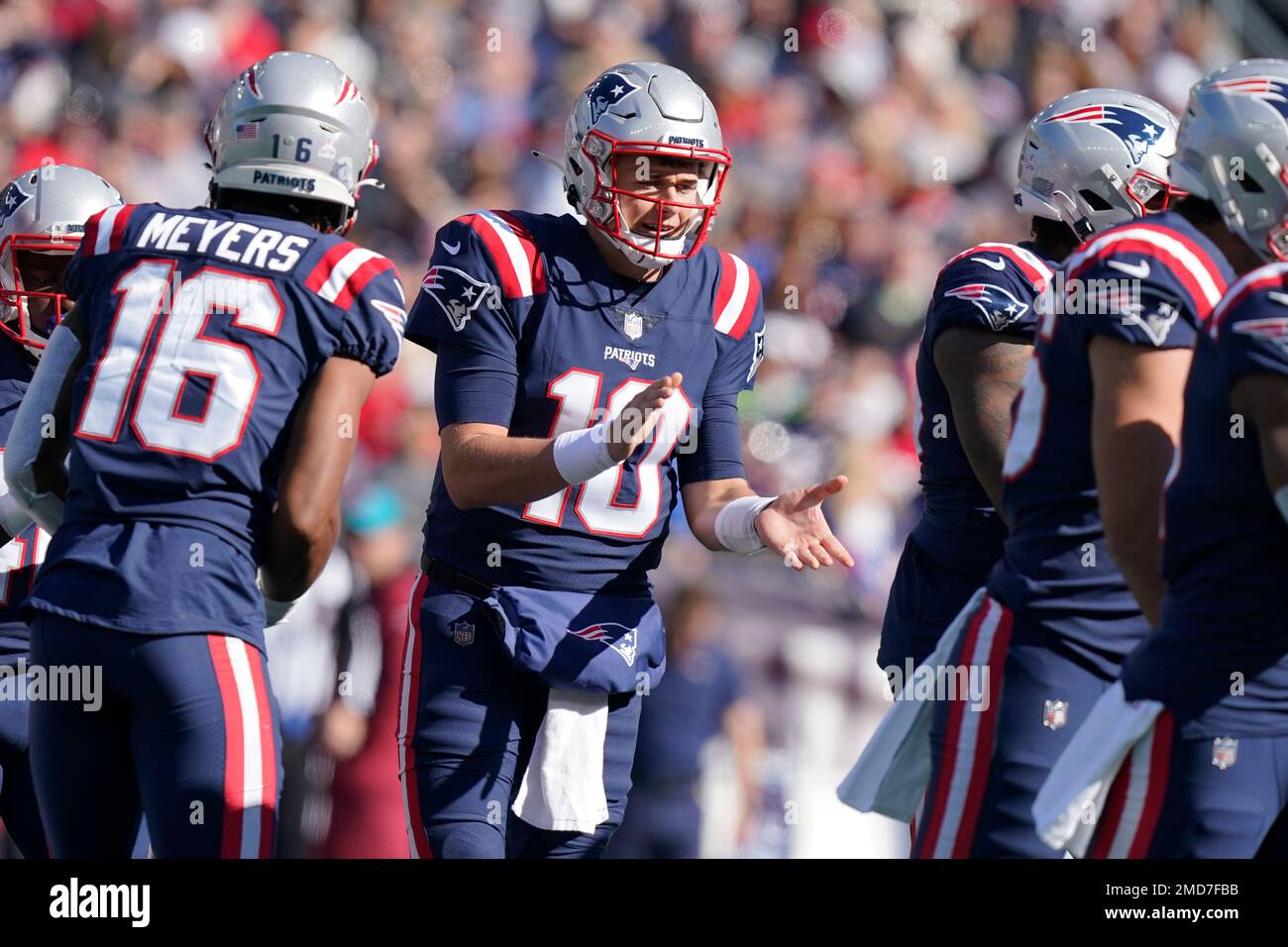 New England Patriots quarterback Mac Jones (10) during the first half ...