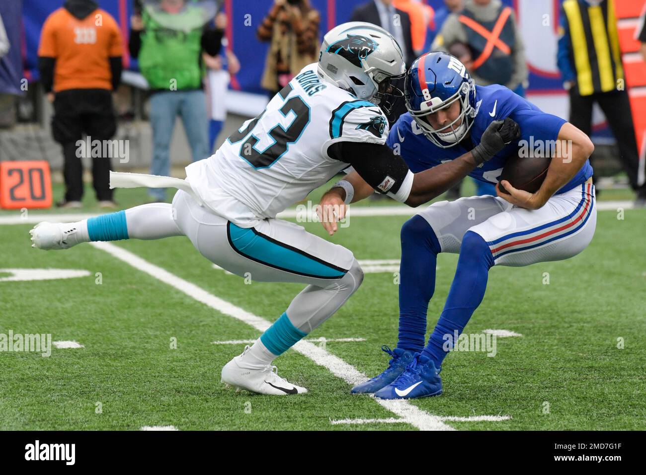 Carolina Panthers defensive end Brian Burns (53) sacks New York Giants ...