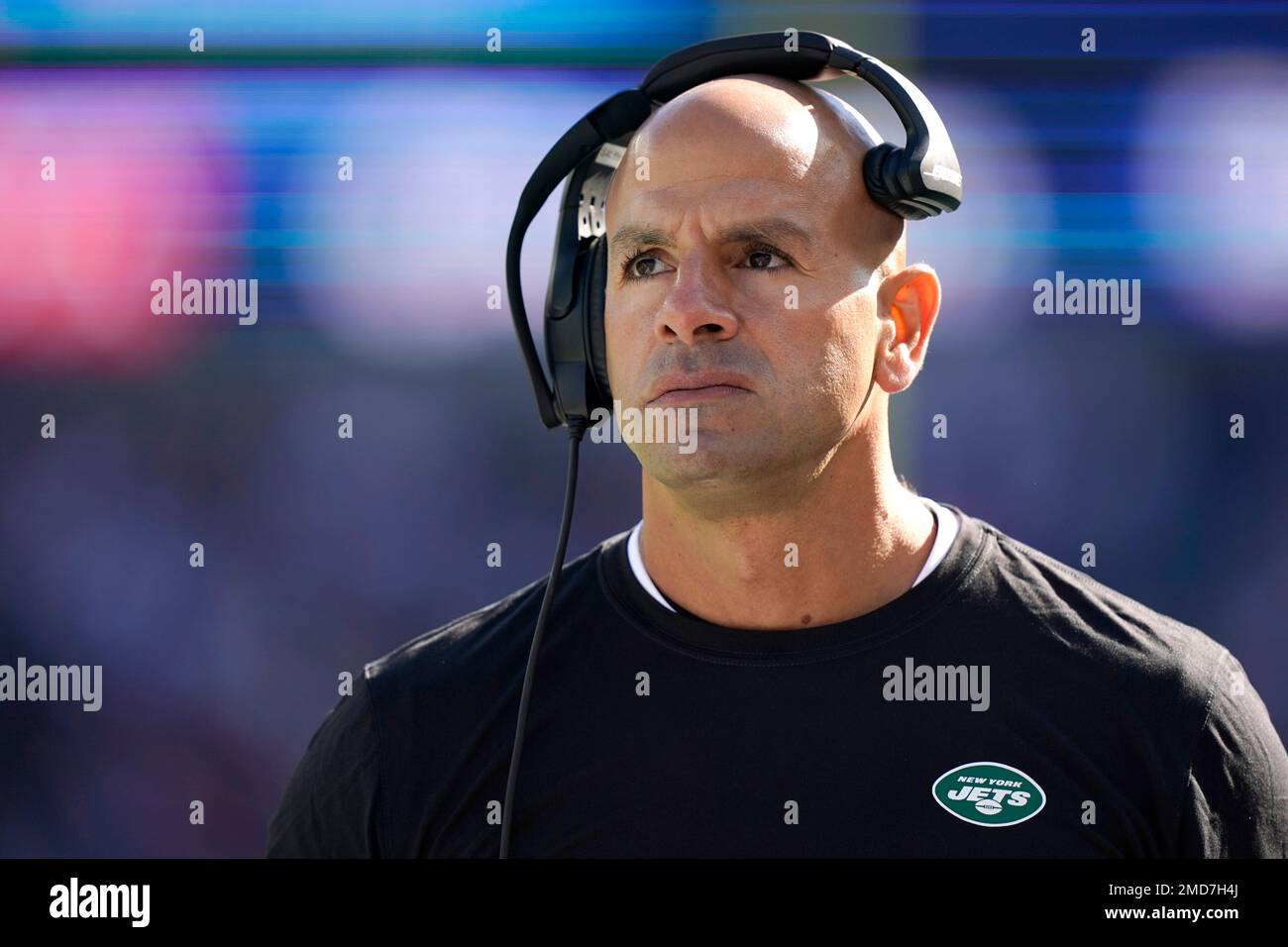New York Jets head coach Robert Saleh walks down the sideline during ...