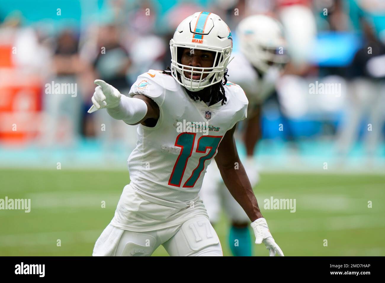 Miami Dolphins wide receiver Jaylen Waddle (17) gestures during the ...