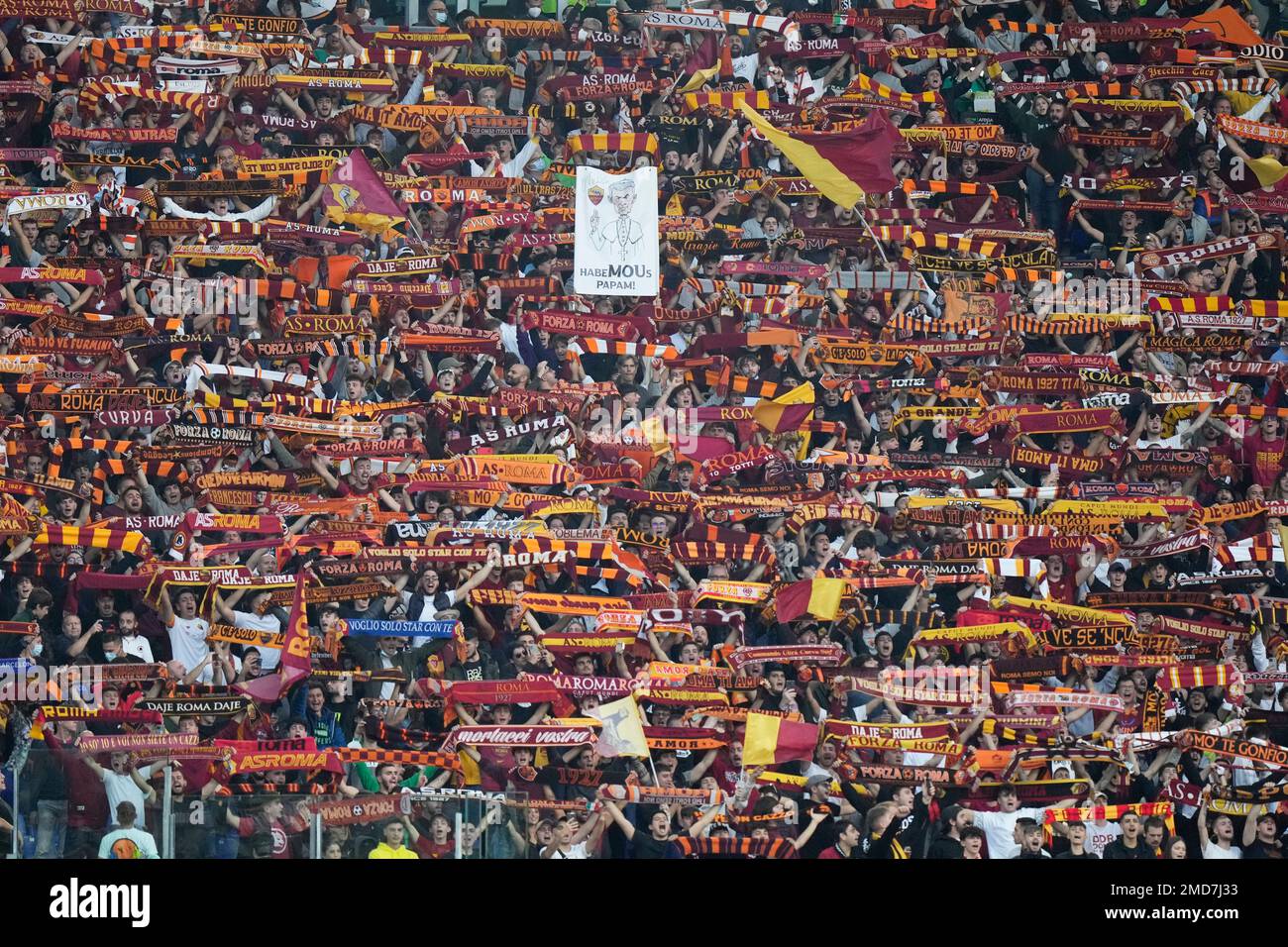 Roma supporters cheer their team during a Serie A soccer match between ...