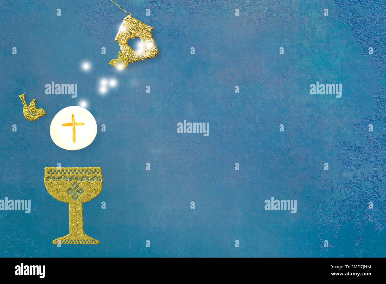 First holy communion invitation card. Chalice and communion host and ...