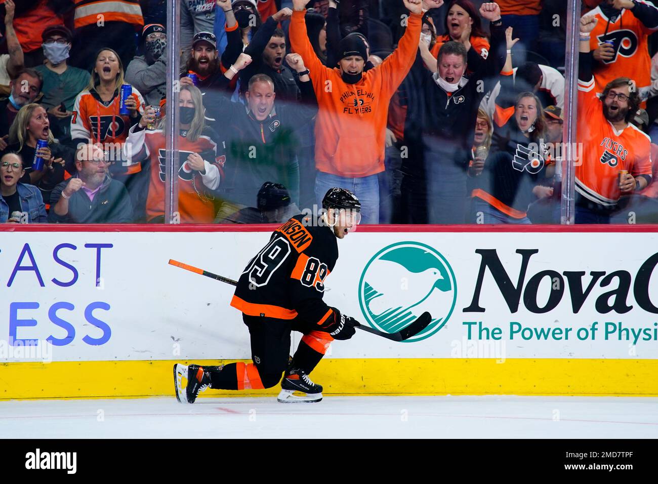 Philadelphia Flyers' Cam Atkinson plays during an NHL hockey game ...